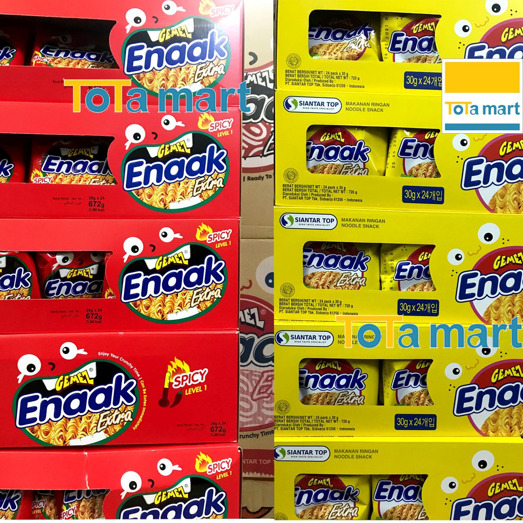 (HSD 11,12/2024) (Hộp 24 gói) Snack mì Enaak gà vàng. Lốc 20 gói mì ...
