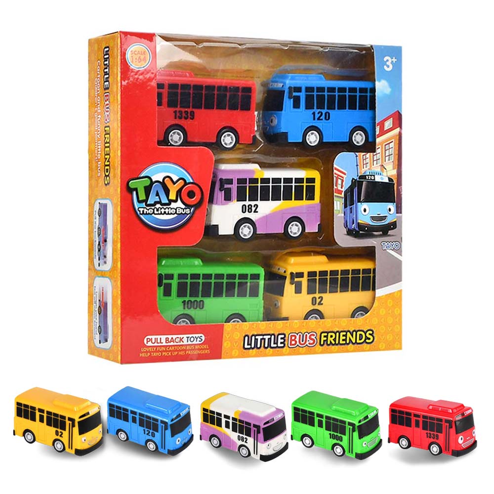 5pcs Tayo Mini The Little Bus Toy Set Pull Back Sliding Can Open The ...