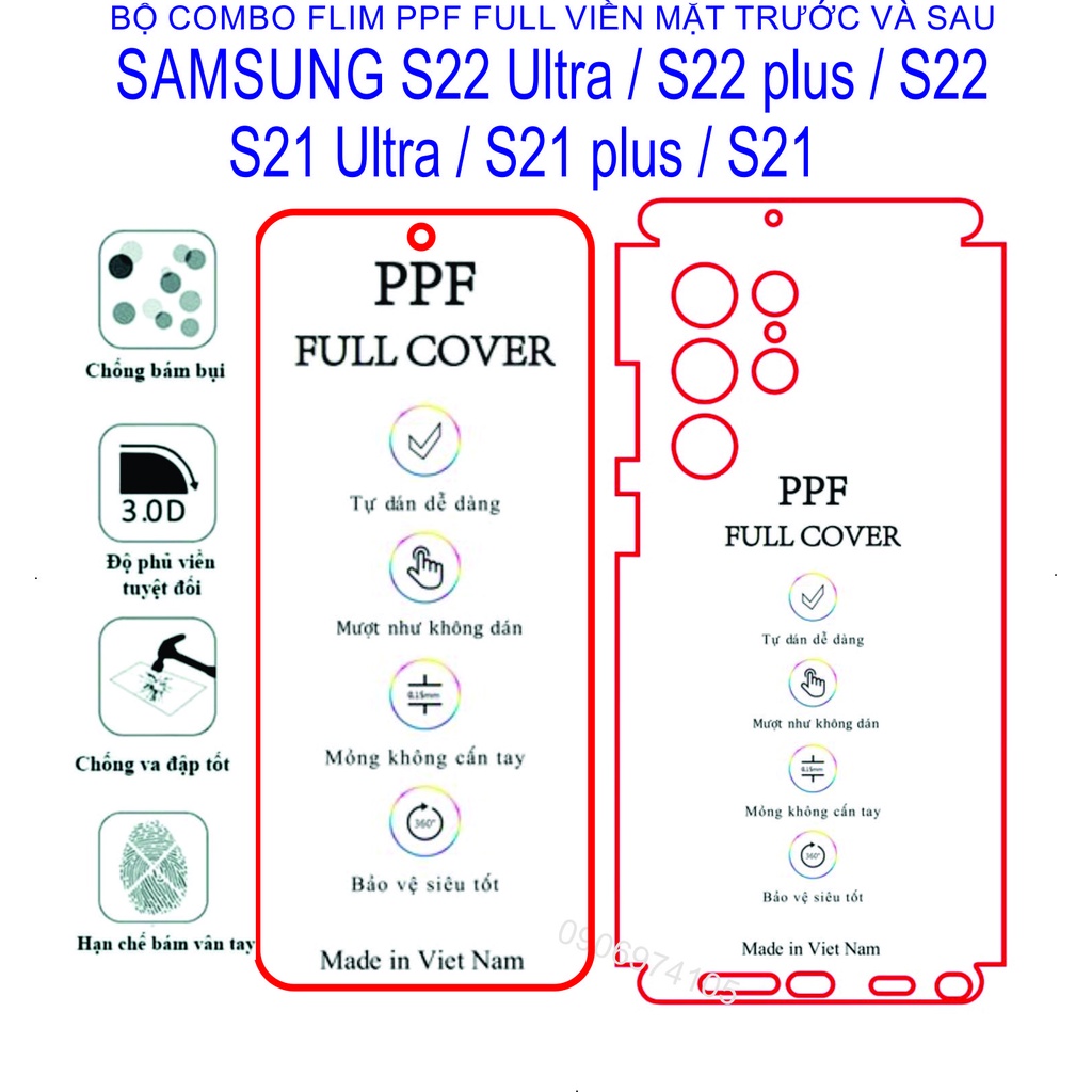 Bộ combo dán PPF trước và sau Samsung S22 Ultra / S22 Plus / S22 / S21 ...