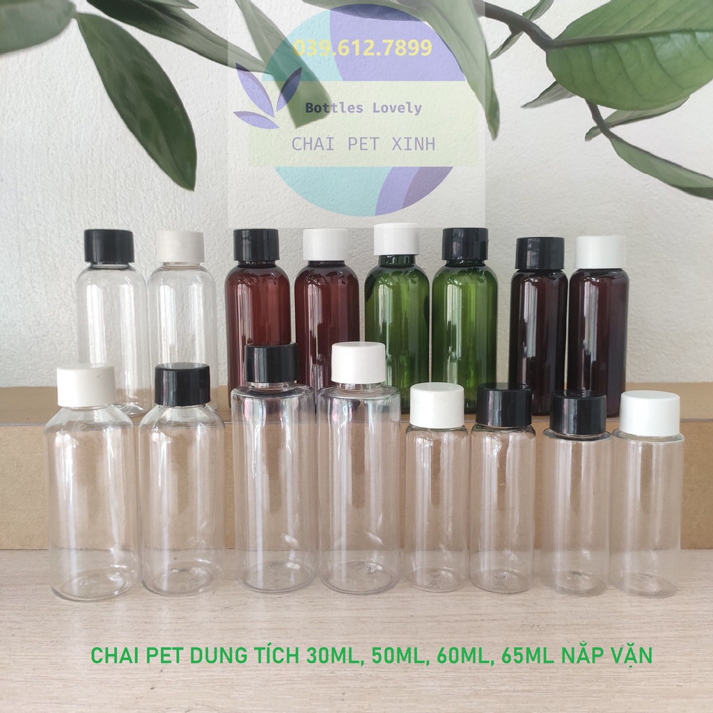 Chai pet nhựa 30ml, 50ml, 60ml, 65ml cổ 20 nắp vặn đen trắng | Shopee ...