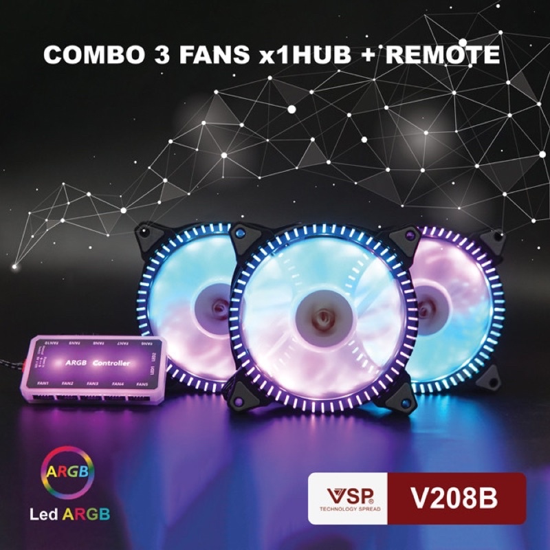 BỘ KIT 3 FAN VSP V208B LED ARGB ( FAN LÀM MÁT VÀ ĐẸP CHO VỎ MÁY TÍNH ...