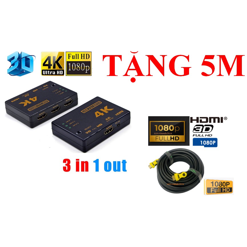Bộ Gộp Ultra HD HDMI Switch 3 Port 4K*2K Switcher Splitter Box for DVD ...