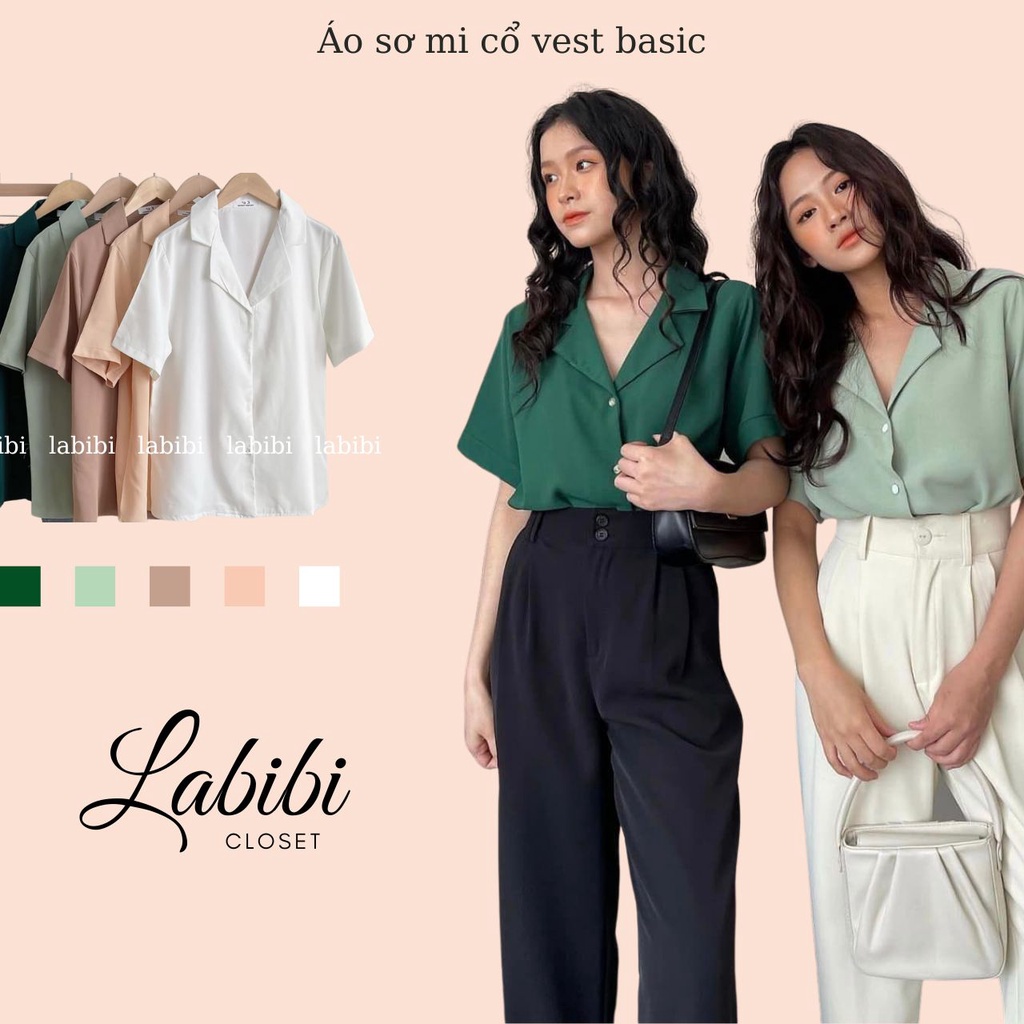 Áo Sơ Mi Trơn Cổ Vest Cộc Tay Basic Nhiều Màu, Labibi | Shopee Việt Nam