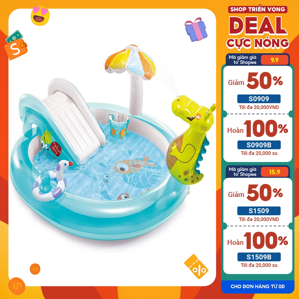 Bể bơi phao cầu trượt cá sấu chúa có vòi phun mưa INTEX 57165 | Shopee ...