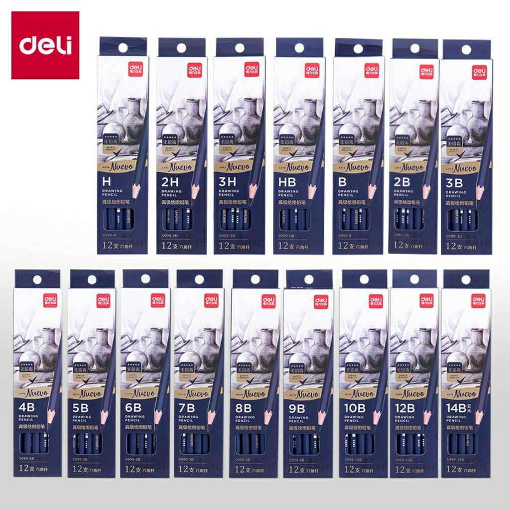 Bút chì phác thảo cao cấp Deli | Độ cứng từ B - 14B, H, 2H, 3H, HB - chì vẽ tranh - Nuevo S999 ...