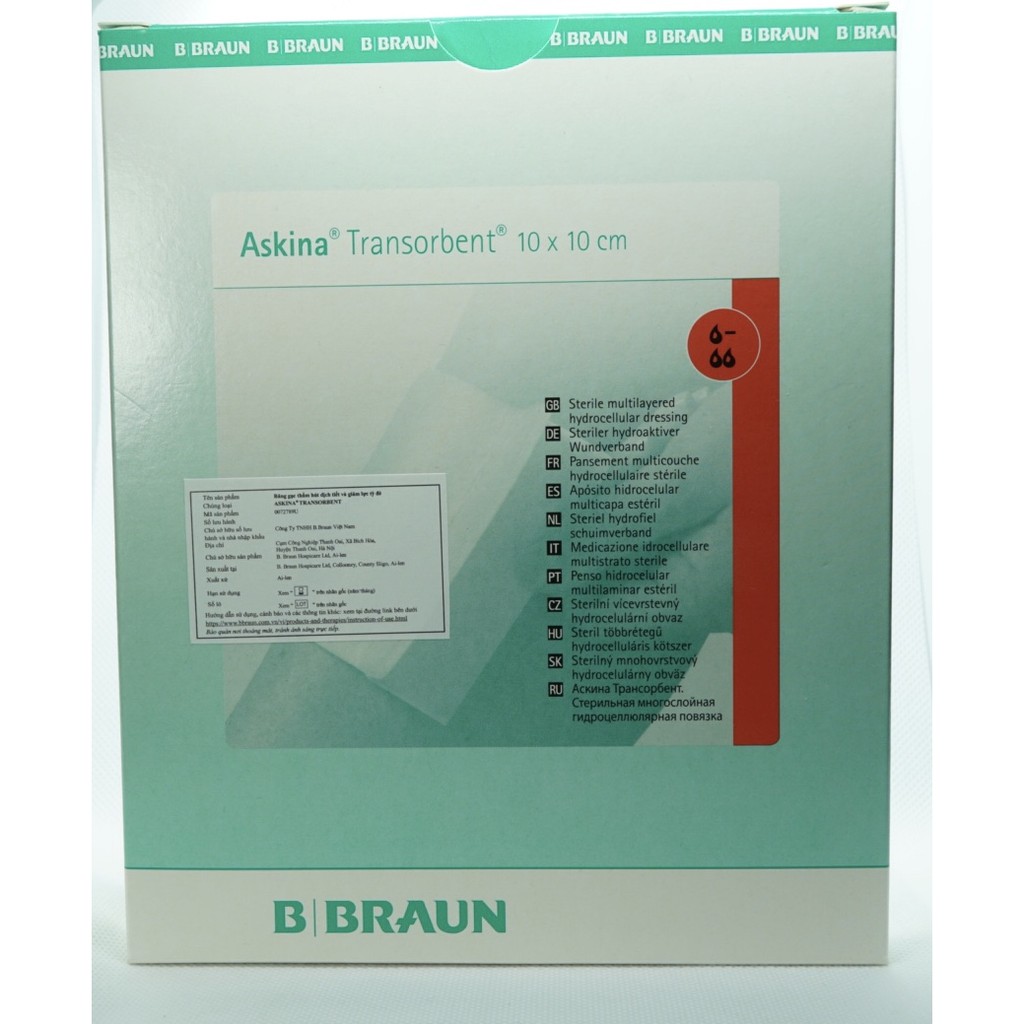 ASKINA TRANSORBENT (10x10cm hoặc 15x15cm) 1 hộp - Gạc sinh học chống ...