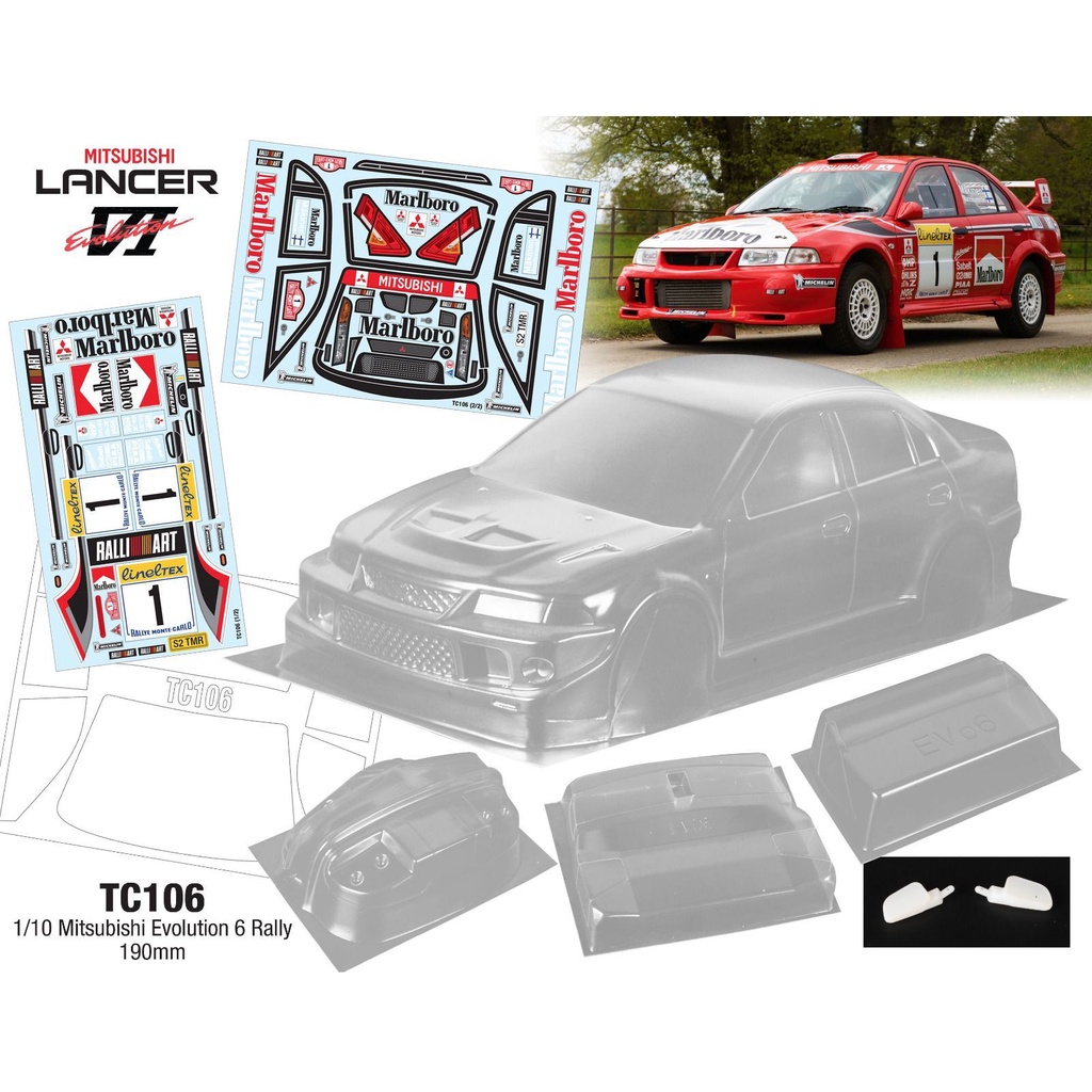 1 / 10 Lancer Evolution EVO 6 VI RC PC vỏ thân xe rộng 190mm Trong suốt ...