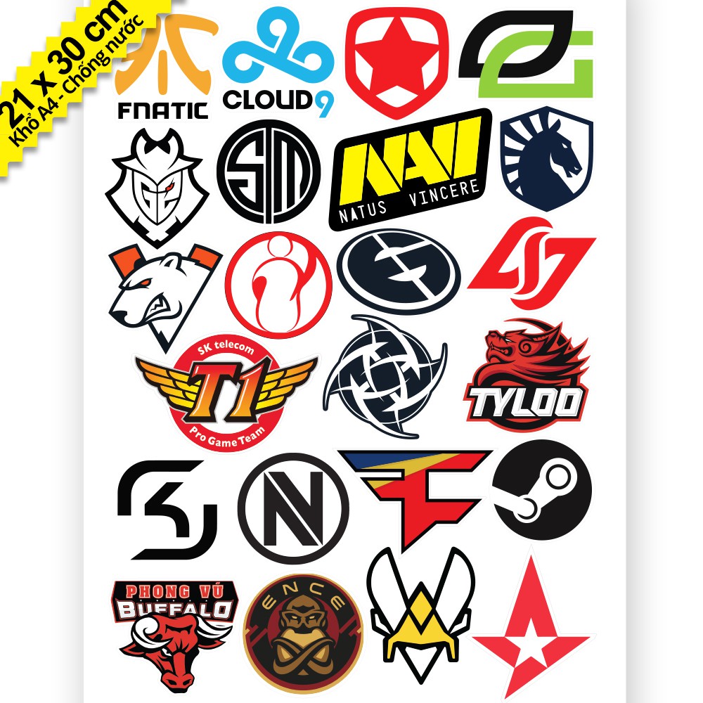 Bộ 23 Sticker Logo Team Game Fnatic Cloud 9 Navi - Khổ A4 Chống Thấm ...
