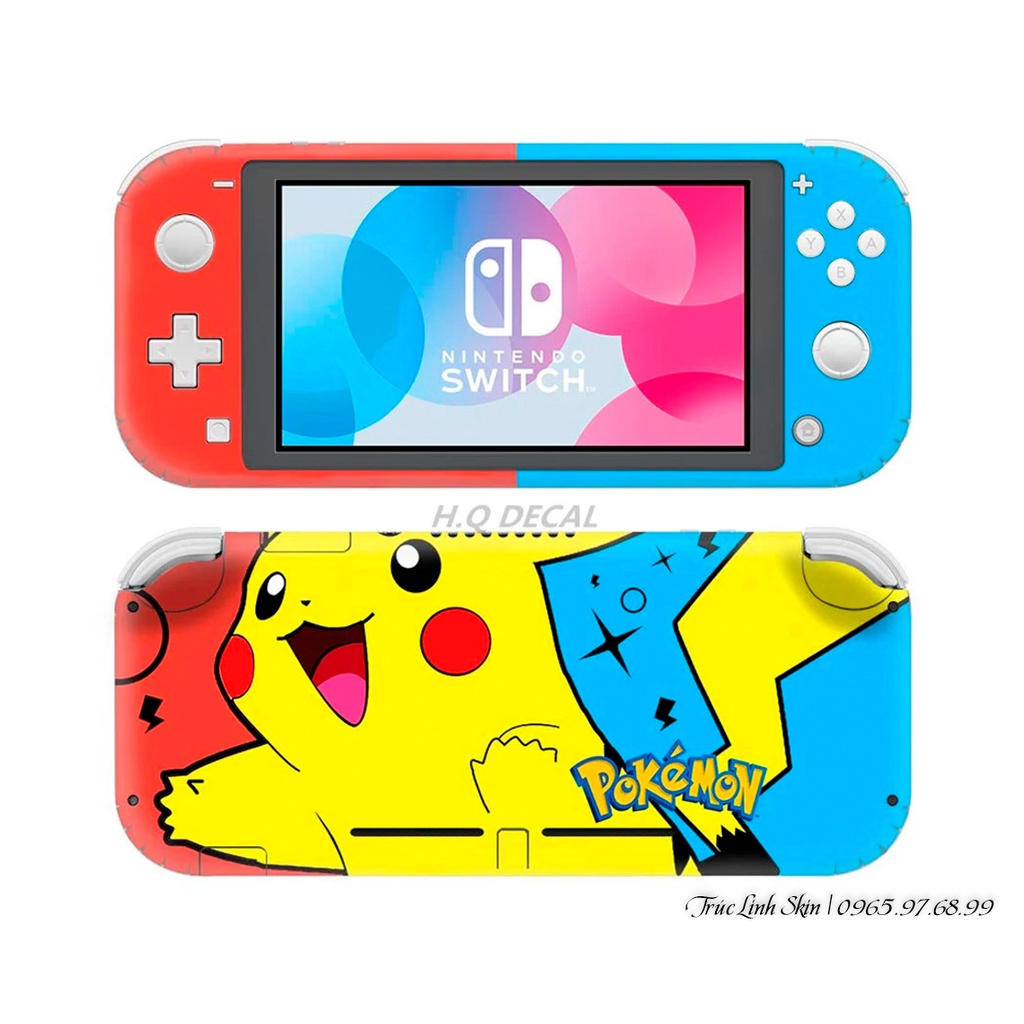 Skin decal dán Nintendo Switch Lite mẫu Pokemon Pikachu nền xanh đỏ (đã ...