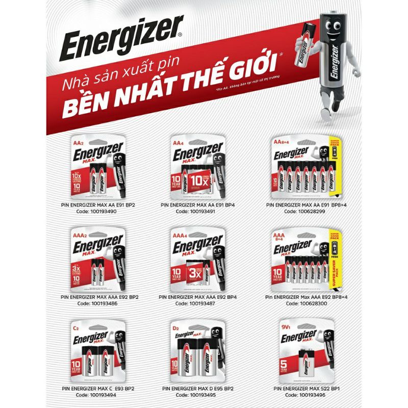 Pin Energizer AA/AAA 1,5V Siêu Bền, Không chảy nước , Hàng chính hãng ...