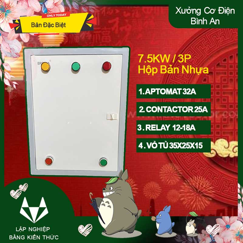 Tủ điều khiển 7,5kw chống dò điện ra vỏ hộp nhựa cao cấp, chống mất pha ...