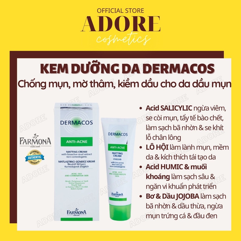 Kem dưỡng da Dermacos 50ml kiềm dầu, giảm mụn, giảm thâm cho da dầu mụn ...