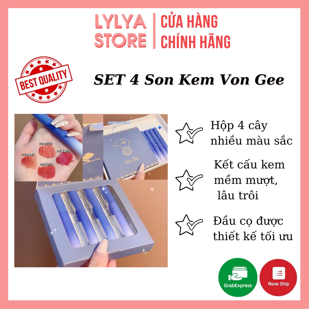 Son Kem Von Gee Hàng Đầu, Set 4 Cây VONGEE Xiếc Voi, Son Voi Xanh Lylya ...