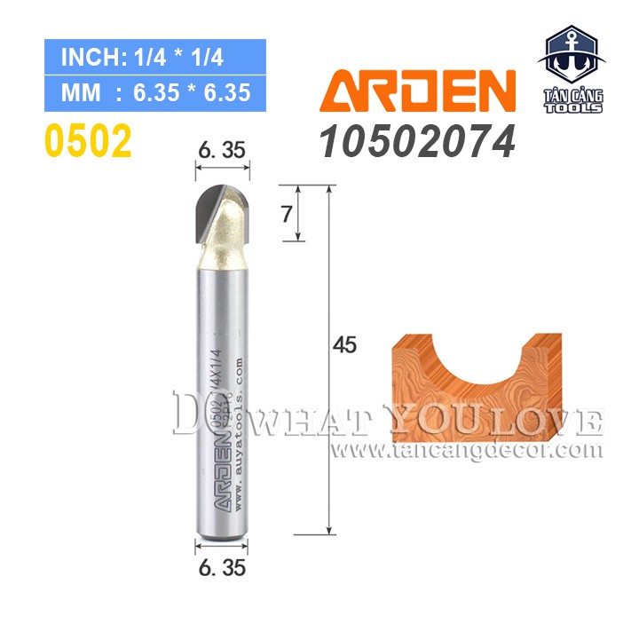 Mũi Router Đánh Rãnh Tròn Arden 0502 Góc 6.35 mm Cốt 6.35 mm | Shopee ...