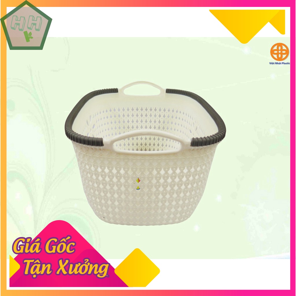Rổ nhựa giả đan mây đựng đồ có quai cầm / Giỏ nhựa đan Hàn Quốc ...