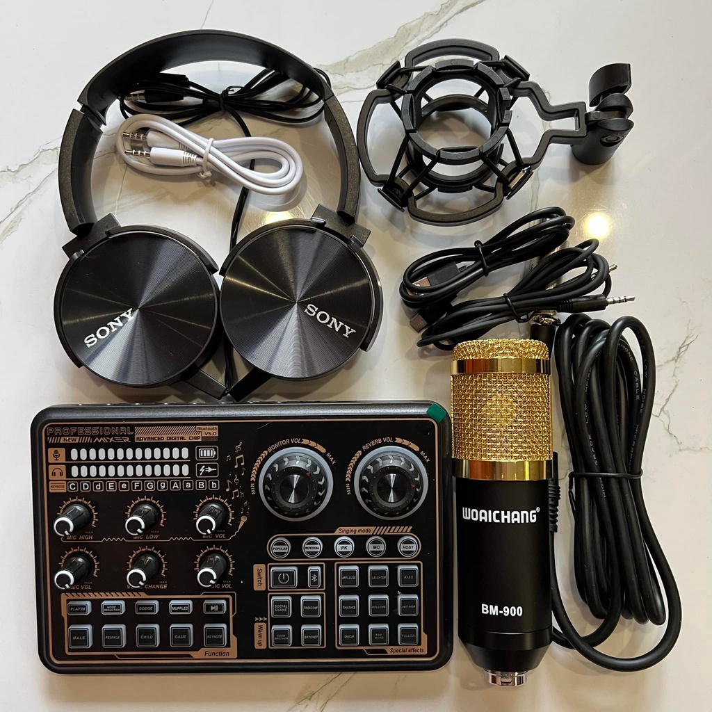 "Bộ Mic Hát Livestream Sound Card K600 & Mic BM900 tai nghe 450 . Âm ...