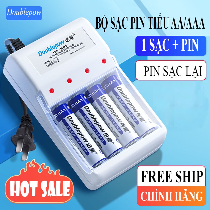 Combo Bộ sạc kèm pin tiểu AA AAA sạc lại Doublepow chính hãng | Shopee ...