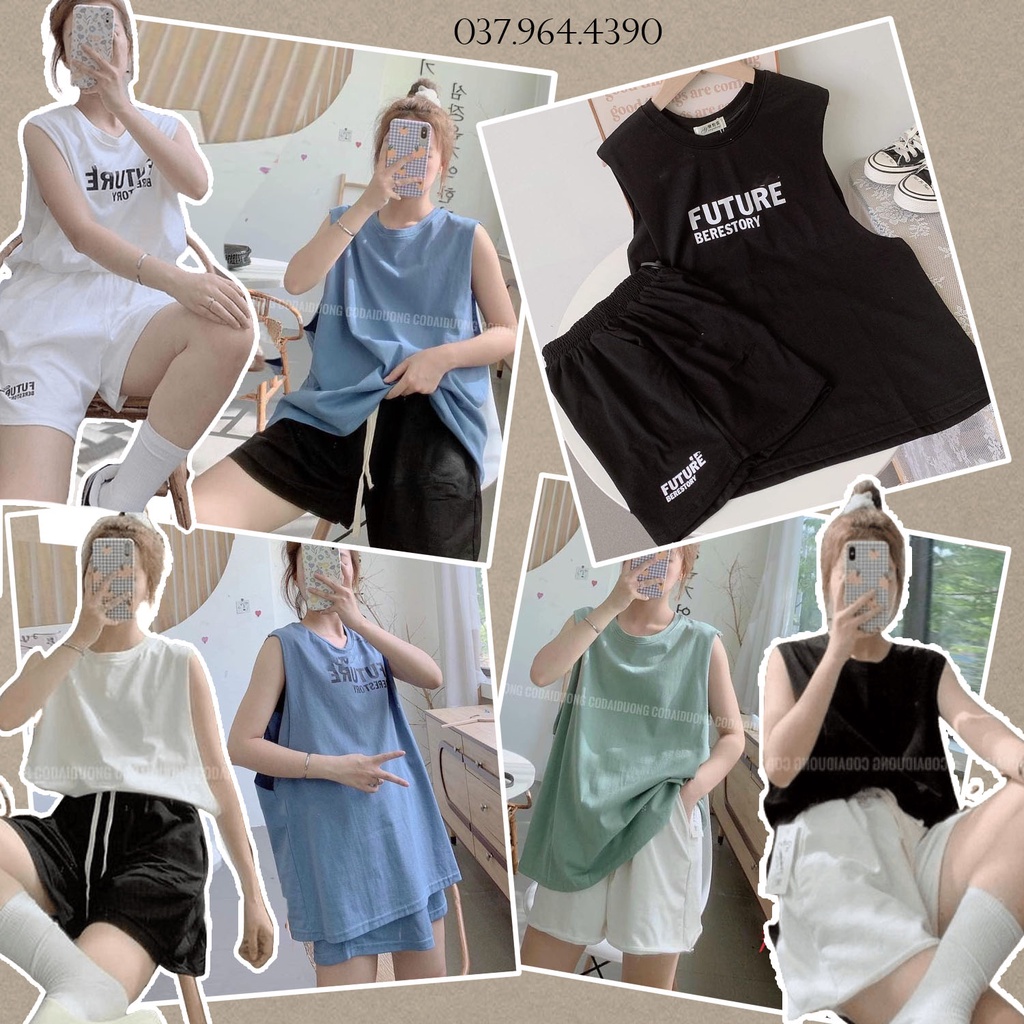 SUSQ005 Set áo tanktop phông quần đùi cộc xanh trắng đen Future Bộ áo ba lỗ không tay thun quần ...