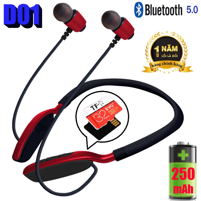 Tai phone bluetooth 5.0 Bass-Tress cực ấm D01 - Tai phone thể thao có ...
