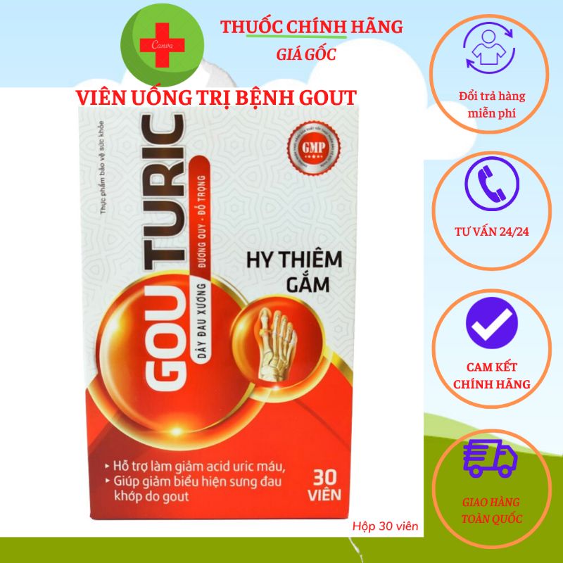 Viên Gou Turic làm giảm acid uric máu và sưng đau khớp do gout - hộp 30 viên | Shopee Việt Nam
