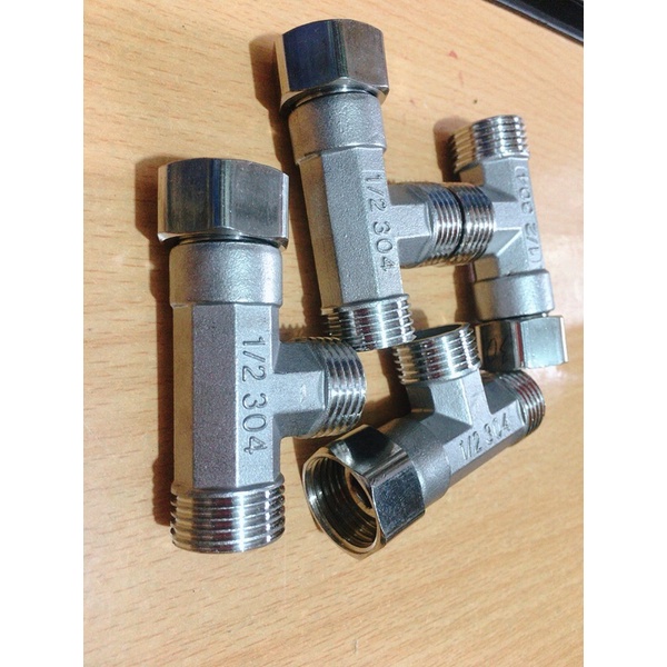 Tê rắc co inox 15 (ren 21), tê 2 đầu ren ngoài 1 đầu vặn ốc inox 15 ...