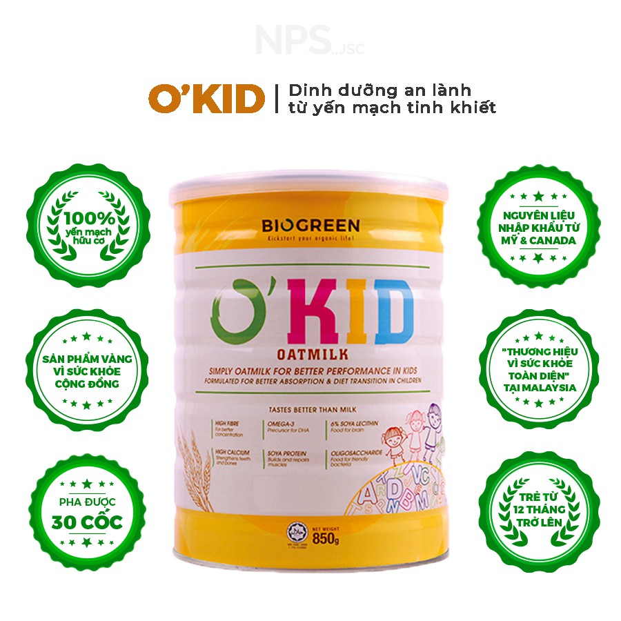 Sữa thực vật hữu cơ nhập khẩu [BIOGREEN] Okid Oat Milk dành riêng cho ...