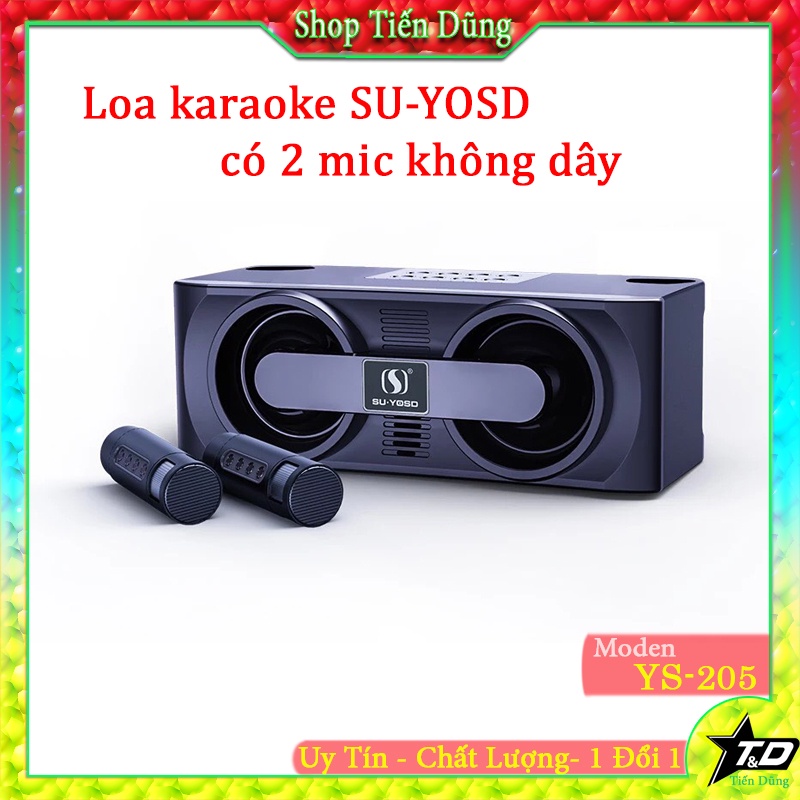 Loa Karaoke YS 205 Kèm 2 Micro Không Dây - Loa Bluetooth YS205 Hỗ Trợ USB, Thẻ Nhớ TF, Cổng AUX ...