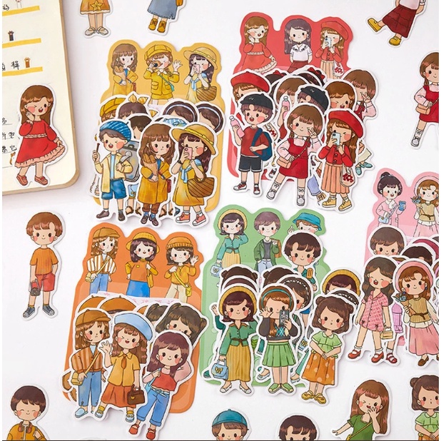 Sticker chibi outfit đời thường dễ thương trang trí scrapbook, bullet ...