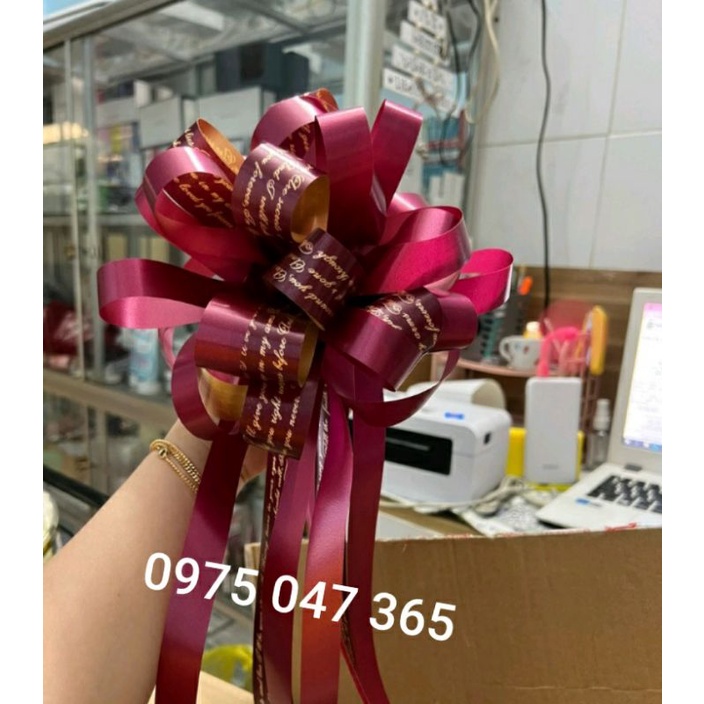 ( 10 bông ) NƠ RÚT TÚ CẦU CAO CẤP IN CHỮ CÁC MÀU, TRANG TRÍ GIỎ QUÀ, XE ...