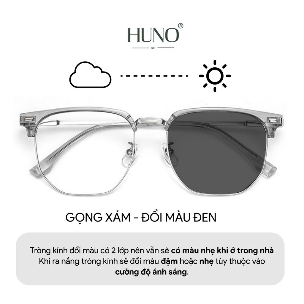 Gọng kính nam nữ HUNO mắt kính gọng vuông tròn kim loại thời trang cao cấp chống ánh sáng xanh ...