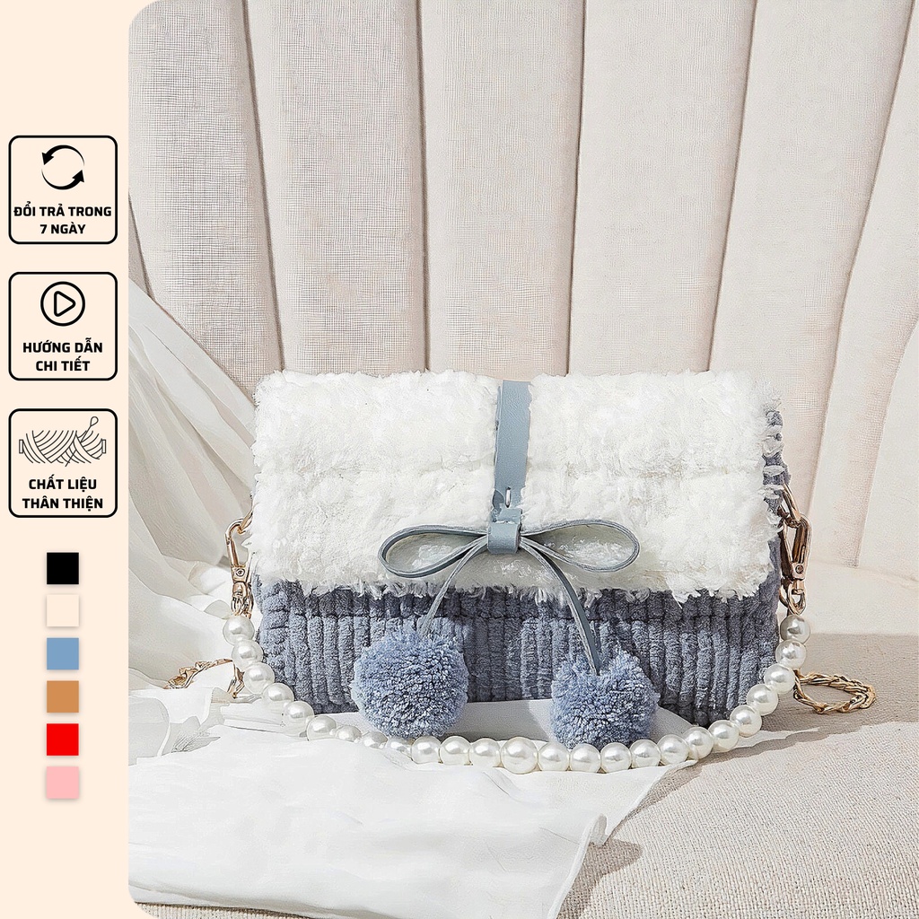 Túi handmade tự đan, túi đeo chéo pom pom thời trang Hàn Quốc - Bộ phụ kiện đầy đủ LX801 ...