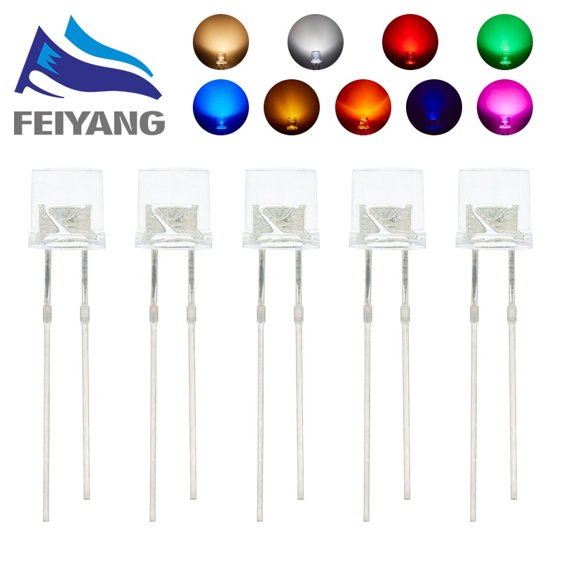 100 Chiếc 5 Mm Flat Top LED Trắng Đỏ Hồng Vàng Xanh Dương Đèn Góc Rộng ...