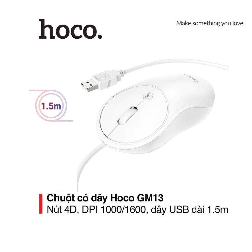 Chuột có dây Hoco GM13 nút 4D cao cấp DPI 1000/1600 dài 1.5M chất liệu ...