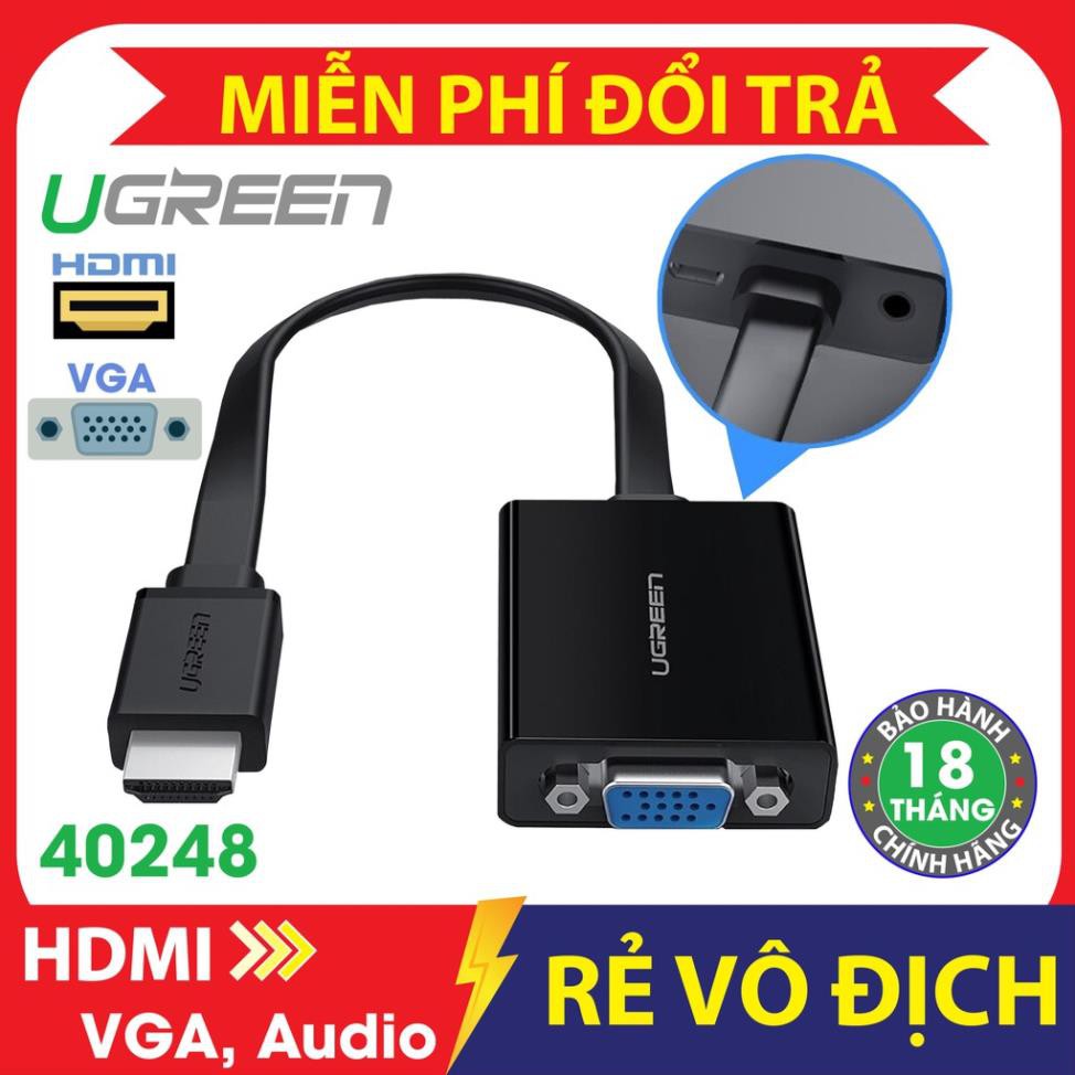 Cáp chuyển HDMI to VGA + Audio 3.5mm & Micro-USB Ugreen 40248 (màu đen) | Shopee Việt Nam