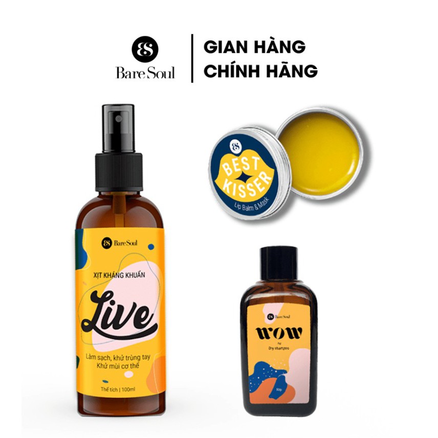 Combo Xịt kháng khuẩn LIVE 100ml + Dầu gội khô BareSoul Wow Dry Shampoo ...