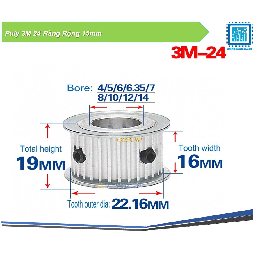 Puly 3M 24 Răng Rộng 16mm Trục tùy chọn | Shopee Việt Nam