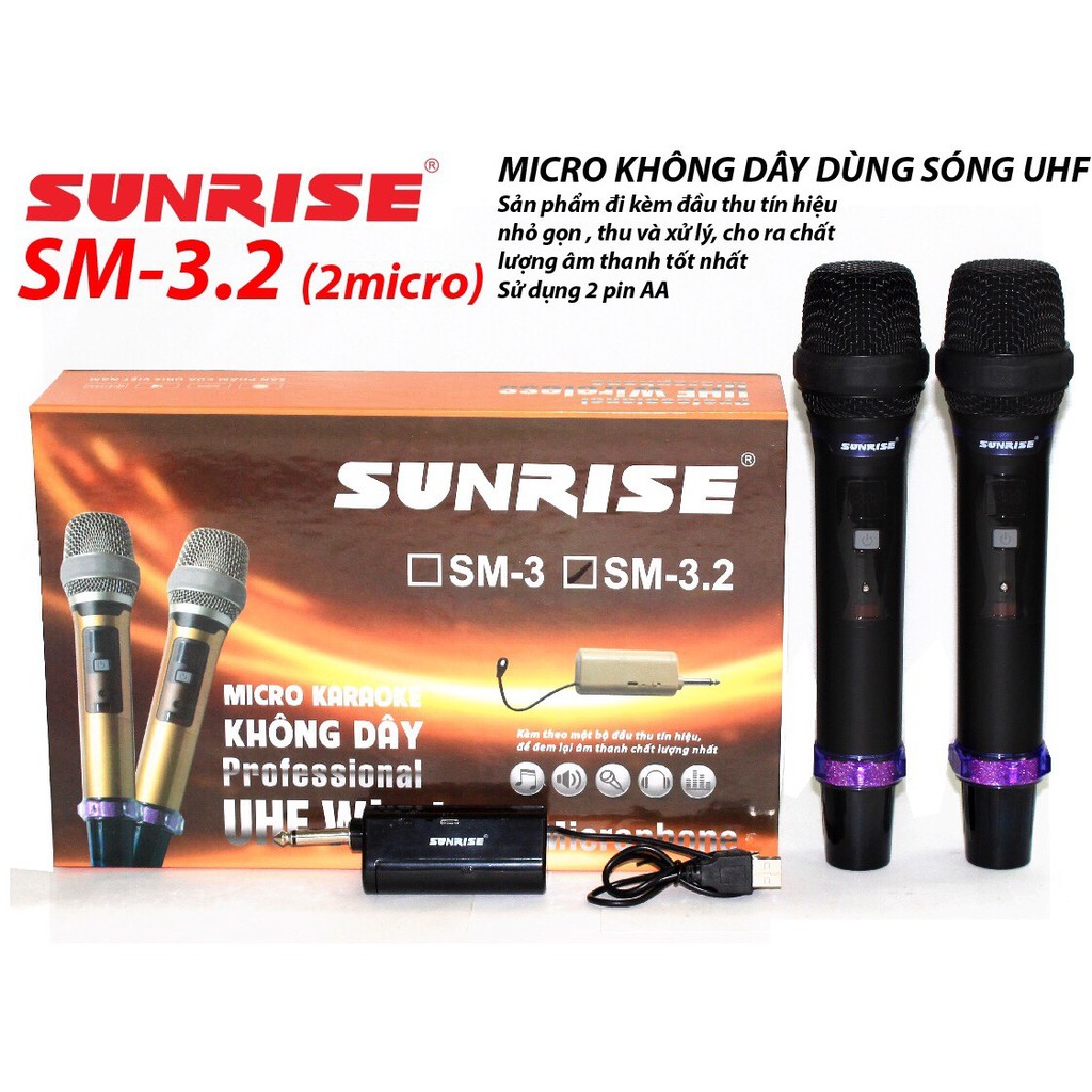 BỘ 2 MICRO KHÔNG DÂY ĐA NĂNG SUNRISE SM3.2 CAO CẤP - MIC HÁT CỰC NHẸ | Shopee Việt Nam