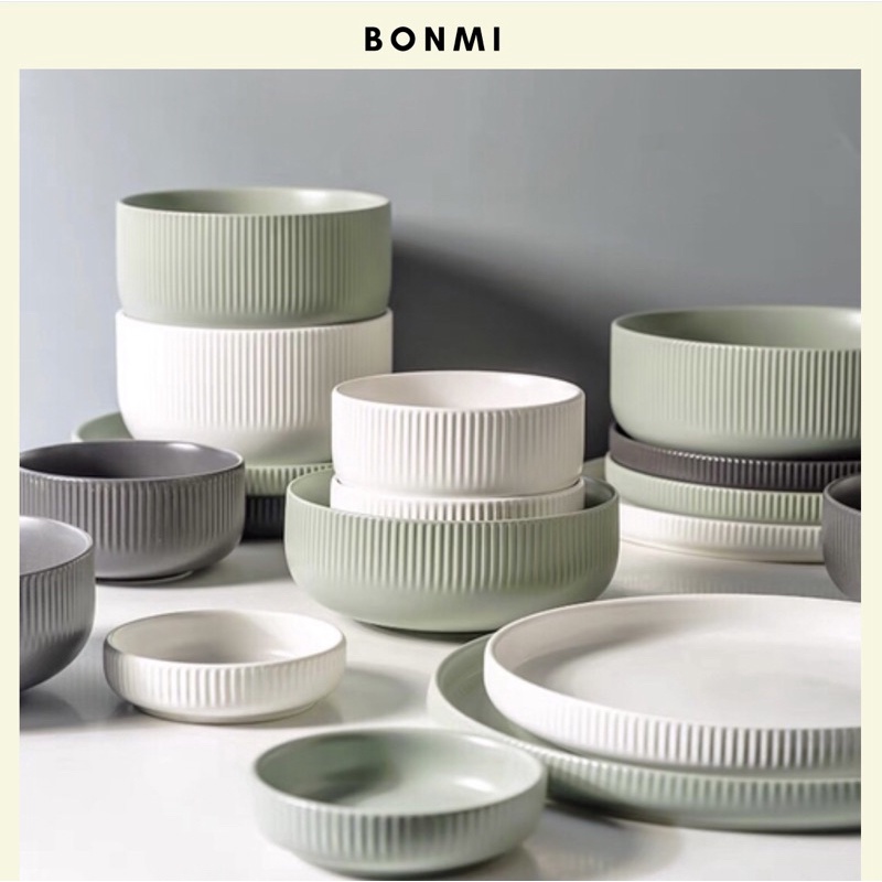 Bộ bát đĩa gốm sứ xuất Hàn cao cấp kẻ sọc BONMI, Set bát đĩa nhà hàng ...