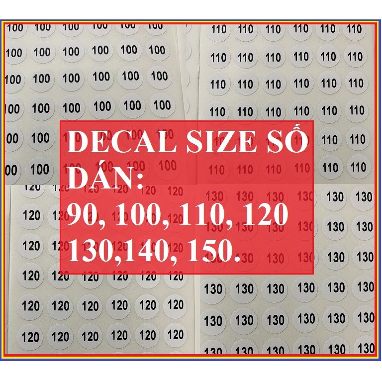 Tem size - Tem số quần áo - Tem số giày dép - Decal Size số dán quần áo ...