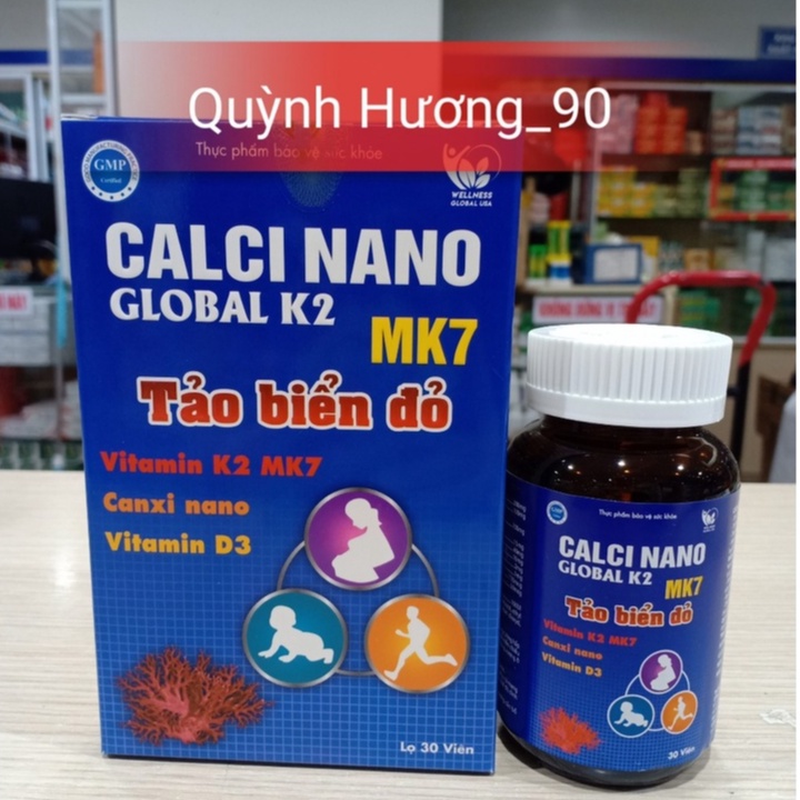 Calci Nano Global K2 MK7 Tảo Biển Đỏ lọ 30 viên giúp xương chắc khỏe,phát triển chiều cao ...