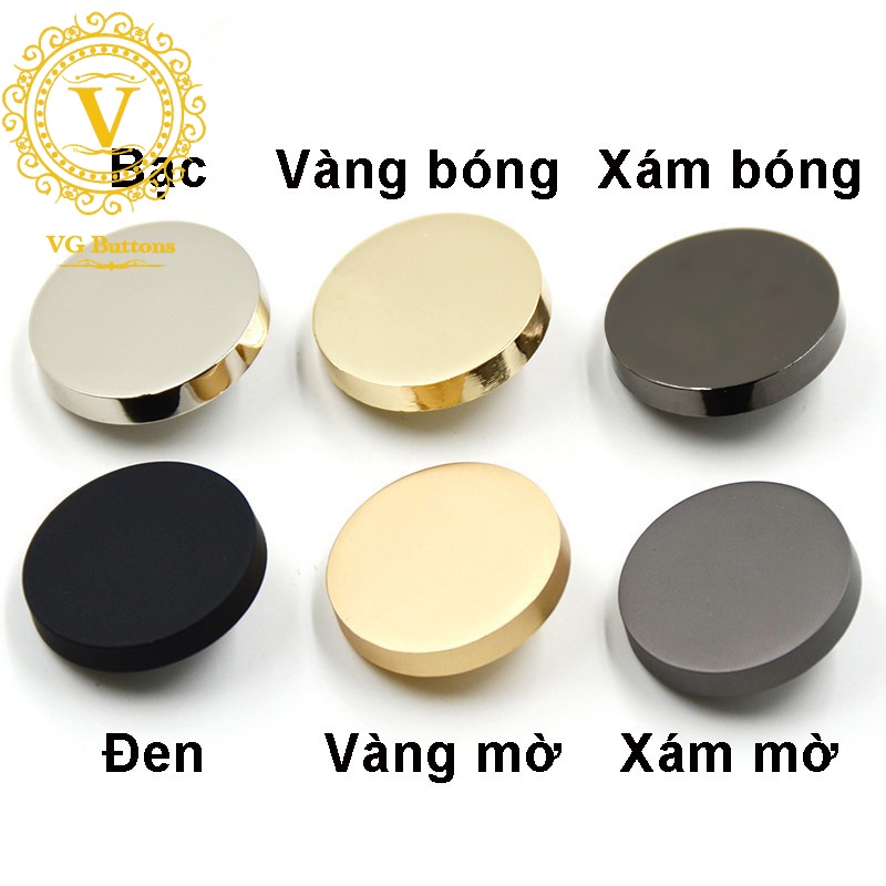 Vgbuttons Nút kim loại, khuy áo phẳng, mầu vàng / bạc / đen đủ size 15mm / 18mm / 20mm / 23mm ...