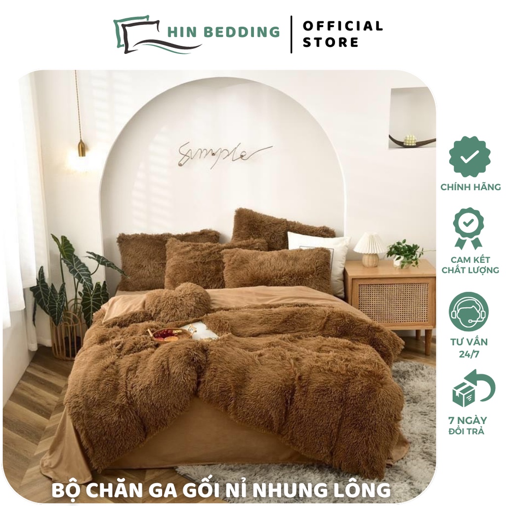 Bộ Chăn Ga Gối Nỉ Nhung Lông 5 Món HIN BEDDING Cao Cấp Tặng Kèm Túi ...
