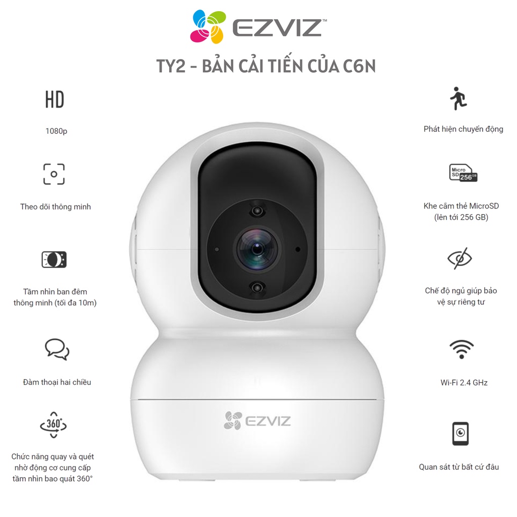 Camera ip wifi ezviz ty2 Full HD 1080P - Xoay 360 độ phiên bản nâng cấp ...
