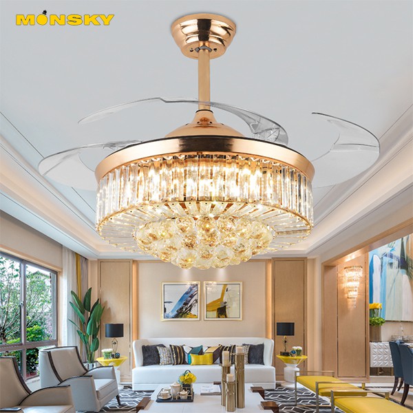 Đèn quạt MONSKY XACHO cánh cụp xòe 3 chế độ ánh sáng sang trọng - kèm ...