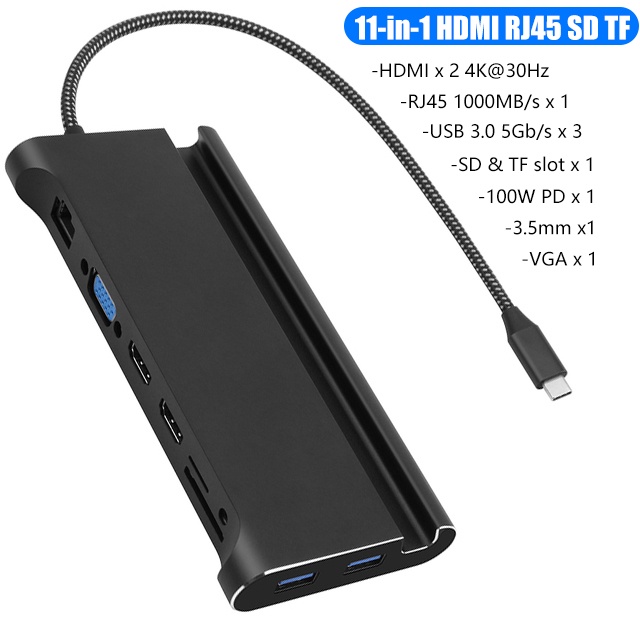 Hub GOOJODOQ chuyển đổi chia cổng 11 USB Type C sang USB HDMI RJ45 ...