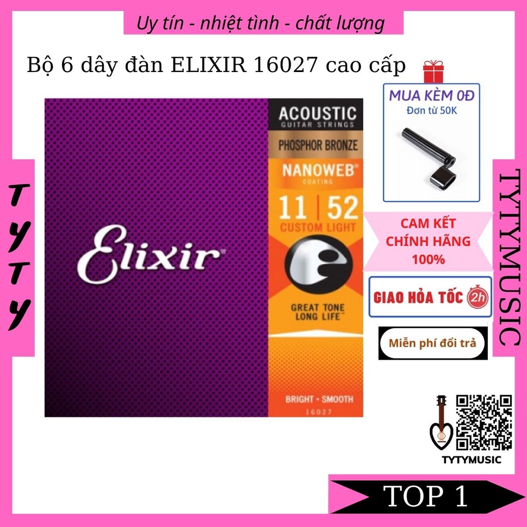 [Tặng tay quay] Dây đàn Guitar acoustic ELIXIR 16027 cao cấp chính hãng ...