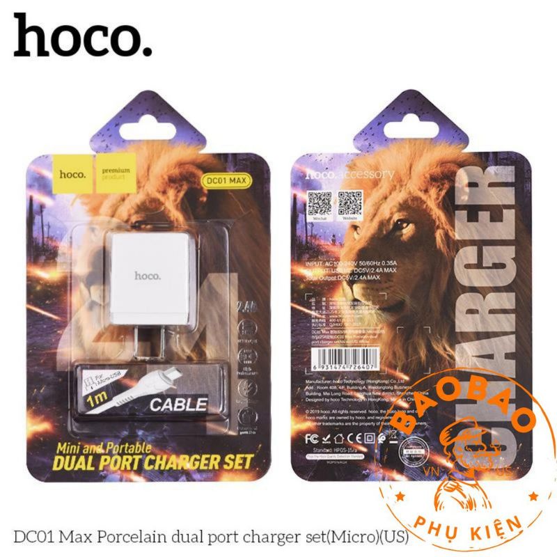 Bộ củ cáp sạc HOCO DC01 Max Micro USB Chính hãng Giá tốt | Shopee Việt Nam