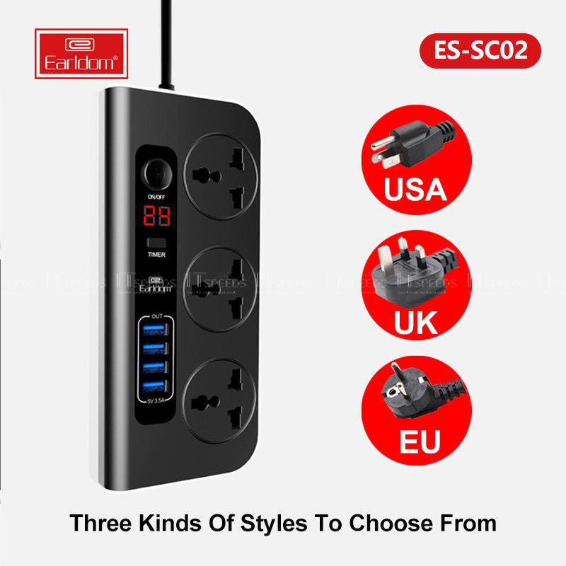Ổ Cắm Nhiều Cổng Earldom ES - SC02, Chính hãng BH 12 Tháng ( 4 Cổng USB 3.5A, 3 phích chuẩn USA ...