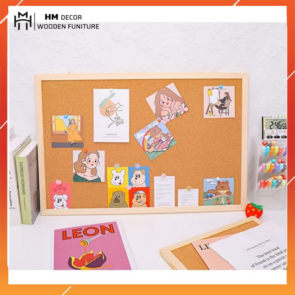 Bảng ghim gỗ bần,ghim tài liệu HM DECOR bảng Note treo tường dán ghi ...