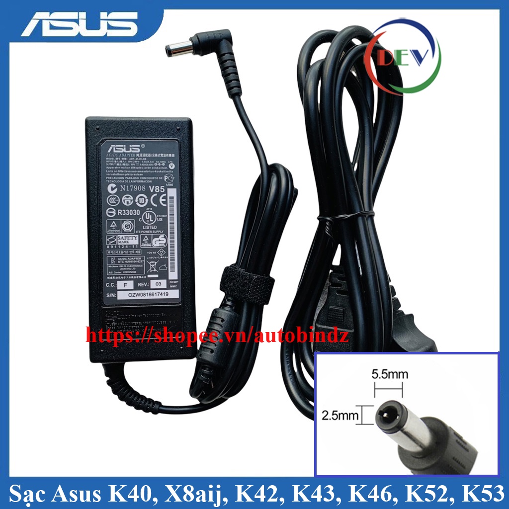 Sạc Laptop Asus K40, X8aij, K42, K43, K45, K46, K52, K53, K55, K56 chân To 5.5X2.5mm - đường ...